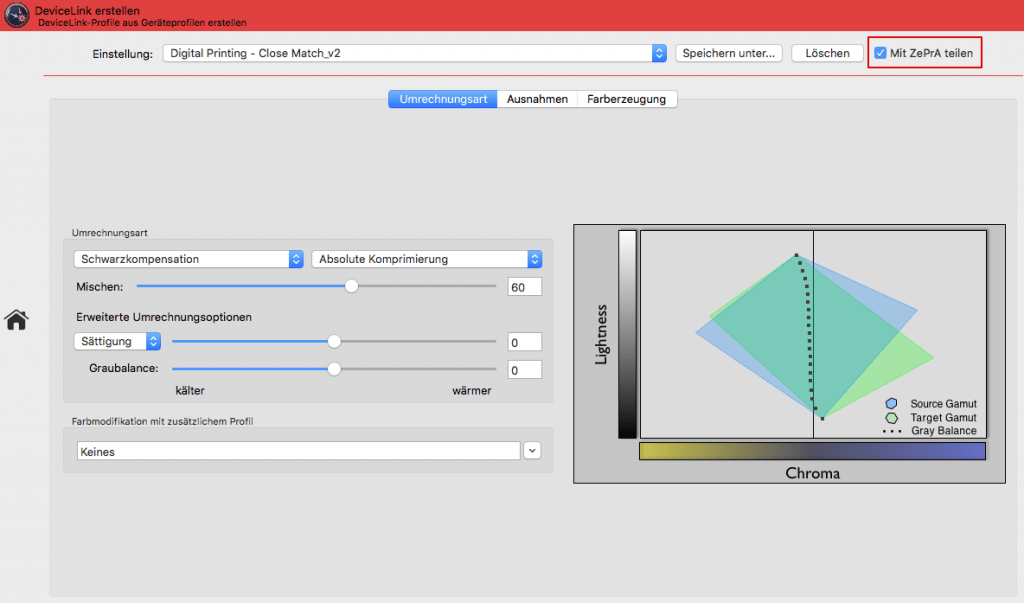 ZePrA | Mit ZePrA teilen | ColorLogic Online-Hilfe