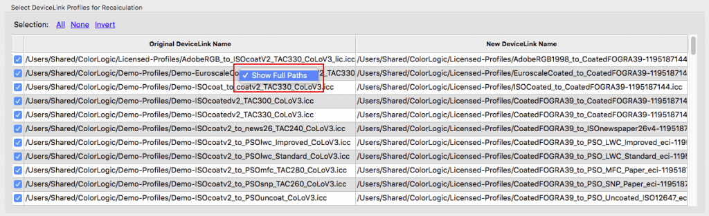CoPrA | Recalculate | ColorLogic Online Help